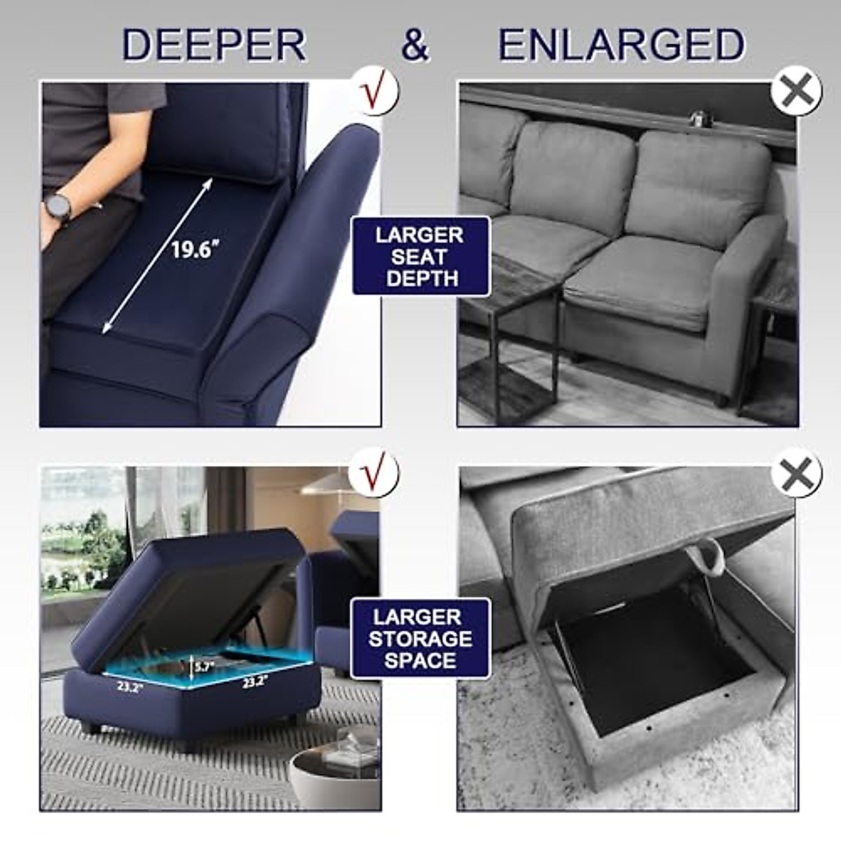 DANNRATCH Modular Sectional Sofa U Shaped Convertible Sectional Couch with Reversible Chaise, Sleeper Velvet Modular Couch with Ottomans for Living Room Furniture Sets Navy Blue