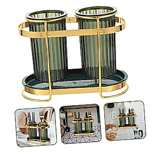 Cabilock 1 Set Light Luxury Cutlery Rack Spoon Storage Holder Round Spoon Container Ornament Container Silverware Holder Silverware Organizer The pet Spoon Rest European and American