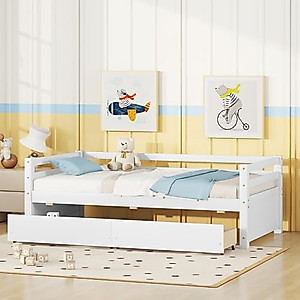 Bellemave Daybed with Two Storage Drawers Wood Day Bed, Sofa Bed Frame with Storage Drawers Daybed Couch with Storage Bed for Living Room Bedroom （White）…