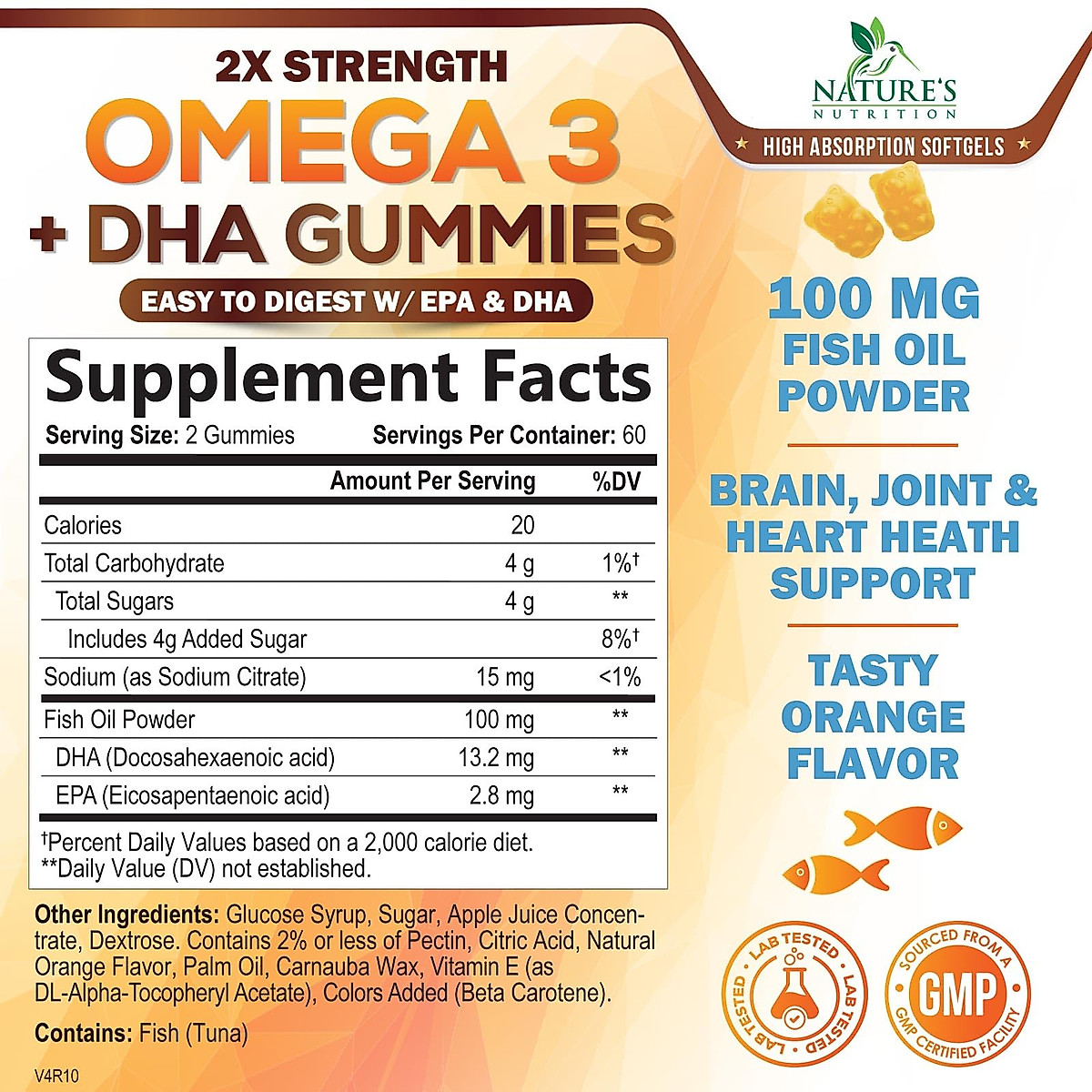 Omega 3 Fish Oil Gummies, Heart Healthy Omega 3 Gummy Supplement with High Absorption DHA & EPA, Extra Strength Joint & Brain Support, Omega 3 Fish Oil Nature's Vitamin, Orange Flavor - 120 Gummies