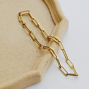 Shapes Studio 18K Gold Plated Titanium Thick Paperclip Chain Necklace, Minimalist Style, Bold Chunky Paper Clip Chain Necklace, Short Necklace, Never Tarnish(40cm)