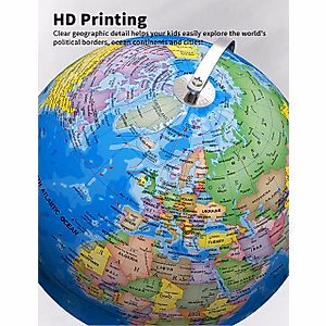 Waldauge Illuminated World Globe with Stand, 13" Earth Globes with Stable Heavy Metal Base for Kids Classroom Learning, LED Constellation Globe Night Light with HD Printed Map