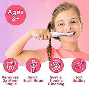Brusheez Kids’ Electric Toothbrush Set - Safe & Effective for Ages 3+ - Parent Tested & Approved with Gentle Bristles, 2 Brush Heads, Rinse Cup, 2-Minute Timer, & Storage Base (Sparkle The Unicorn)