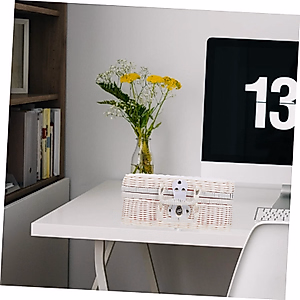 COLLBATH Rattan Suitcase Woven Baskets 1pc Seagrass Storage Baskets Wicker Storage Box Retro Handwoven Box Cosmetic Travel Plastic White Woven Box Bread Container Wicker Basket with Lid