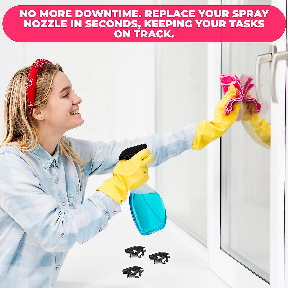 ALPENKOK 4 Pcs Spray Nozzle for Bottles - Spray Bottle Tops Replacement, Durable Plastic, Adjustable Length, 2 Spray Modes, Fits 8 Oz and 16 Oz Bottles, Good Sealable Fit for Home and Garden Use