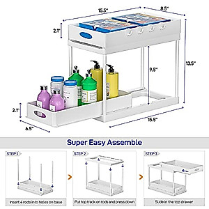 Aojia Under Sink Organizer with 2 Sliding Drawers, Bathroom Organizer Under Cabinet, Pull-out Under Sink Storage，Under Cabinet Storage for Kitchen and Bathroom