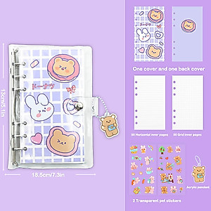 2 Pcs Binder Notebook,Rabbit Bear 6 Round Ring Loose Leaf Binder Small Diary Journal Planning Pocket Notebook with Transparent PVC Cover Pendant Sticker Gift for Kid Office Christmas Easter Birthday