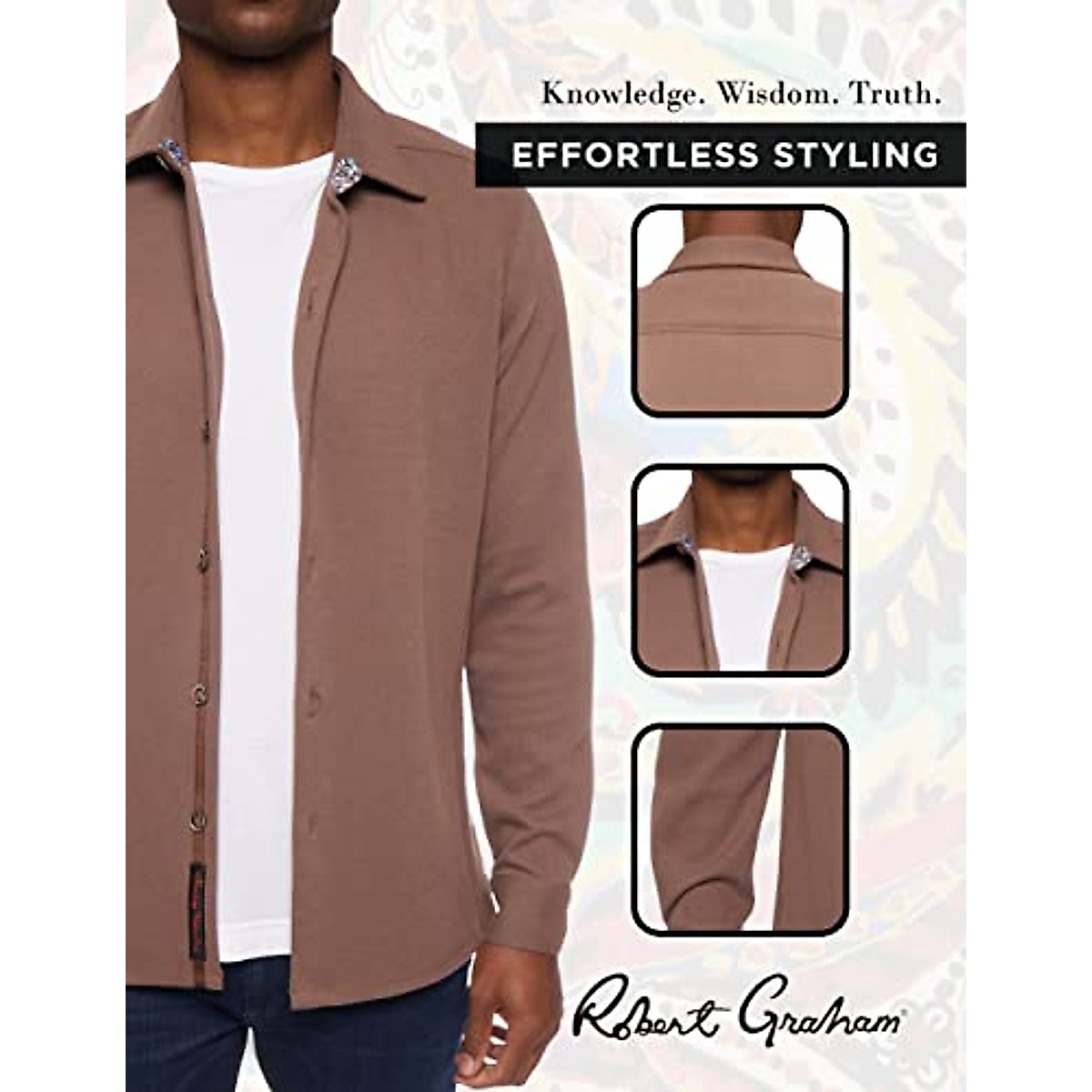 Robert Graham Men's Tomaz Long-Sleeve Button-Up Overshirt, Sand, Large