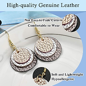 CaleesLLC Women's Genuine Leather Earring 3 Layers Round Petal Dangle Statement Earring Bohemia Jewelry Lightweight and Soft