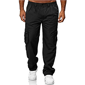 EndoraDore Men's Multi-Pocket Pants Outdoor Cargo Jogger Pant Work Hiking Tactical Loose Straight Trousers Sweatpants