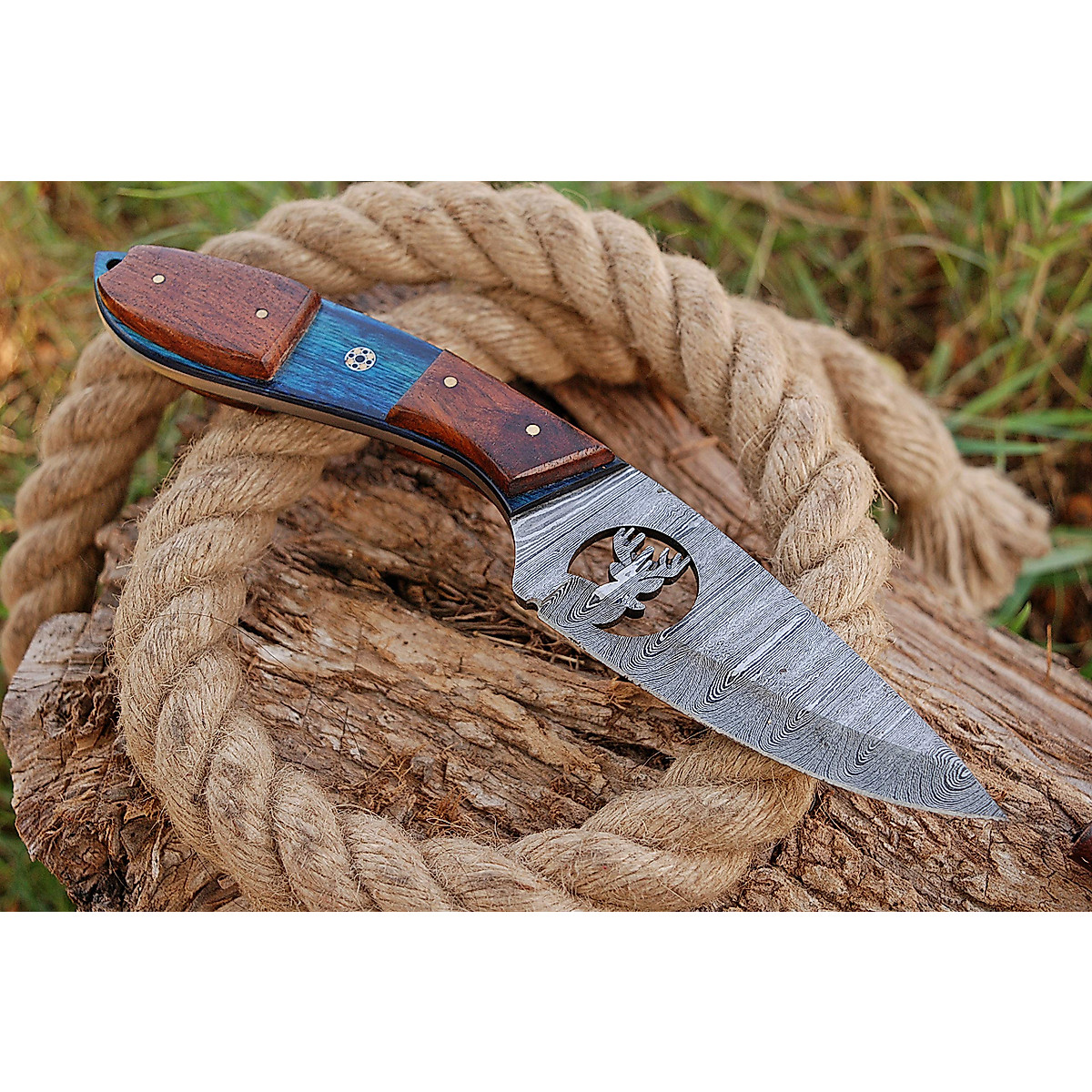 TMBrands Damascus Hunting Knife - Handmade Knife, Hand forged Fixed Blade Knife, Camping Knife & gift Knives - Hunting Knives & Bowie Knives with Rose Wood Handle & Knife Sheath