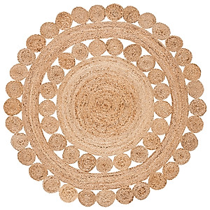 SAFAVIEH Natural Fiber Round Collection 3' Round Natural NFB308A Handmade Boho Country Charm Jute Area Rug