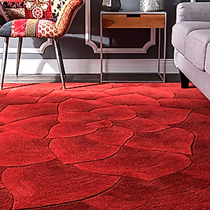 nuLOOM Gol Hand Tufted Wool Floral Area Rug, 5' x 8', Red