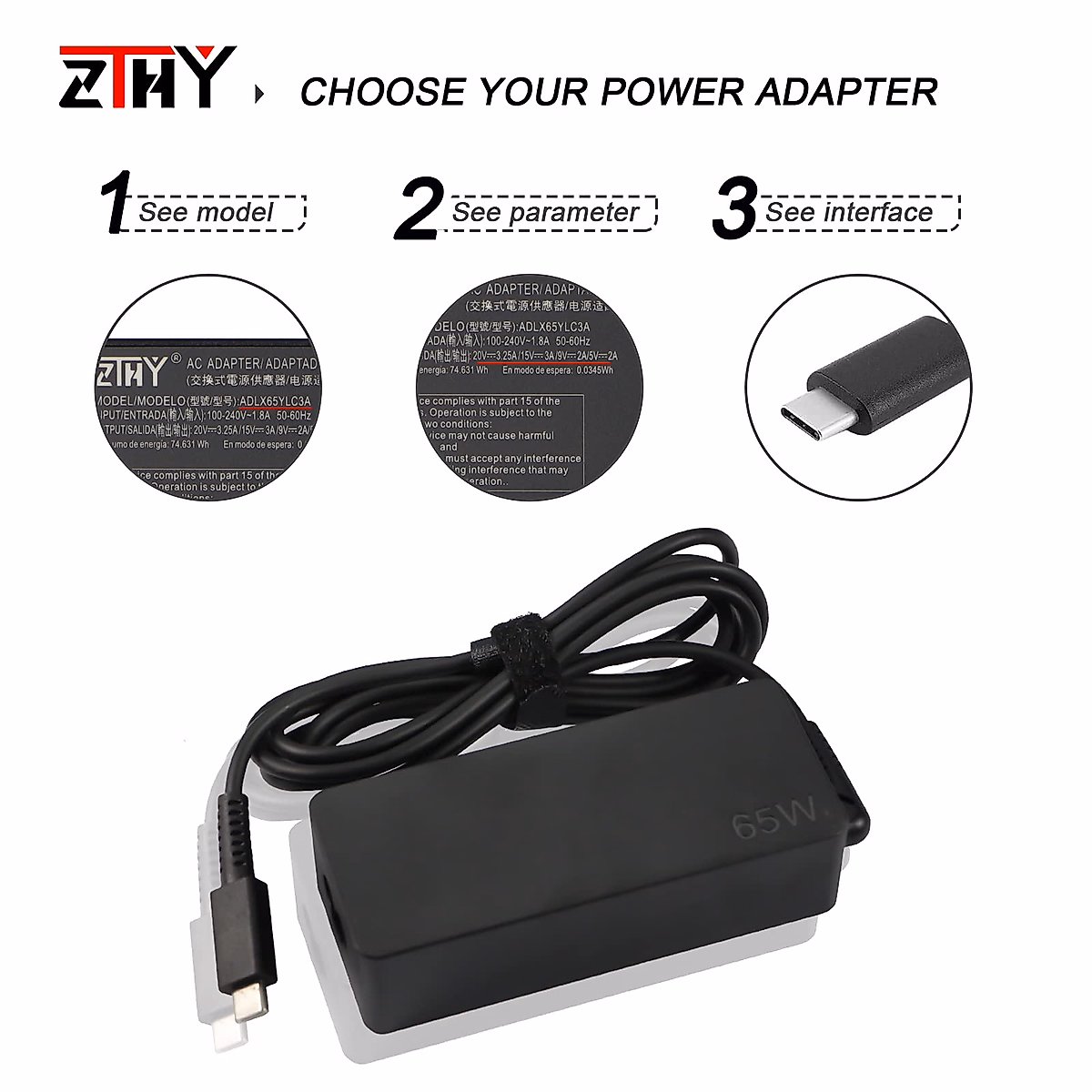 New 65W USB-C Charger Travel Compatible with Lenovo Chromebook 100e 300e 500e C330 S330 ThinkPad T480 T580 E14 E15 L13 L14 L15 P14s p15s T14 T15 A485 T590 C930 C940 AC Adapter Power Supply