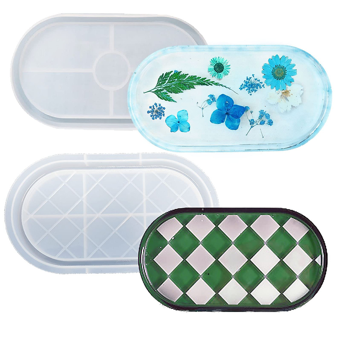 2 Pcs Small Oval Tray Storage Resin Mold Molds Epoxy Resin Ellipse Shaped Tray Coaster for Fruit Candy Jewelry Cup Holder Container, DIY Making Decor Art Crafts