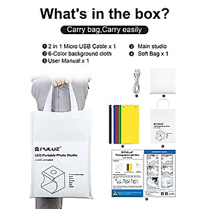 PULUZ Photo Studio Box with LED Light, 20cm Mini Portable Photography Lighting Tent Kit, White Foldable Shooting Softbox with 2x20 Lights + 6 Backdrops for Product Display