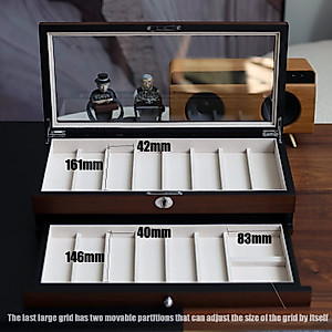 Besforu Pocket Knife Display Case for men collection holder 15-17 folding knife with Walnut Finish Two-Tier Knife organizer storage box with Real Glass Window Top (walnut veneer with draw)