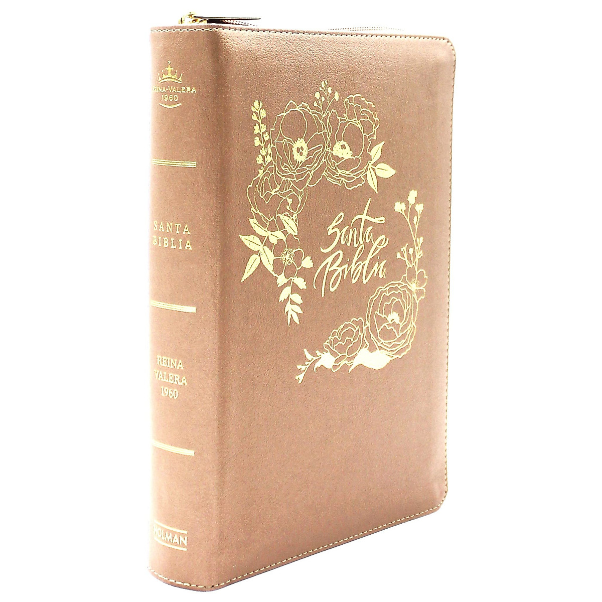 Biblia para Mujeres Reina Valera 1960 Letra Gigante de 14 Puntos Tamano Manual con Cierre y Indice Semil Piel Color Rosa Perla con Dorado Edicion Limitada