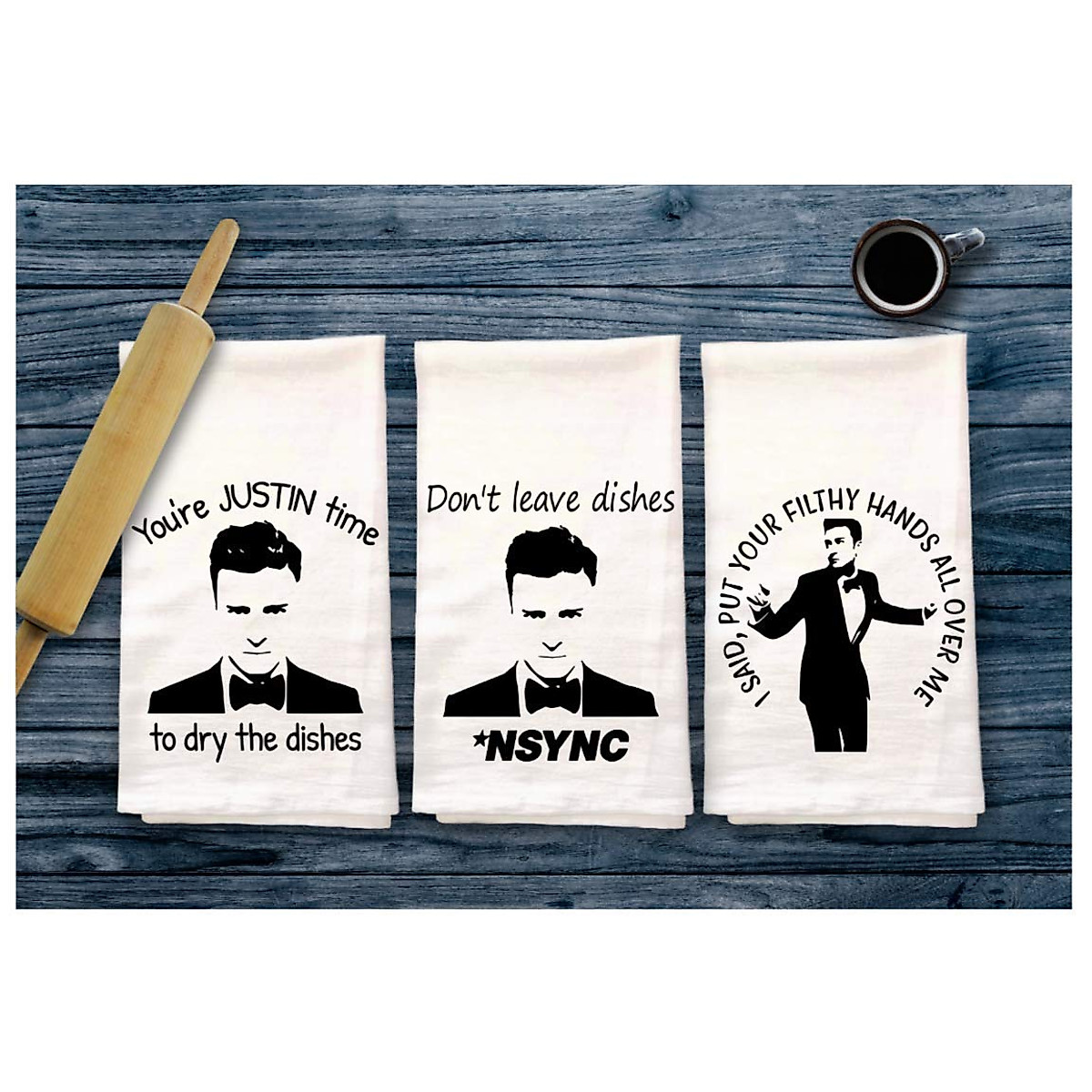 JT Justin Gifts, In sync, Funny Housewarming Gift, Kitchen Dish Towel Set, Gift for Best Friend, Boy Band Timber lake