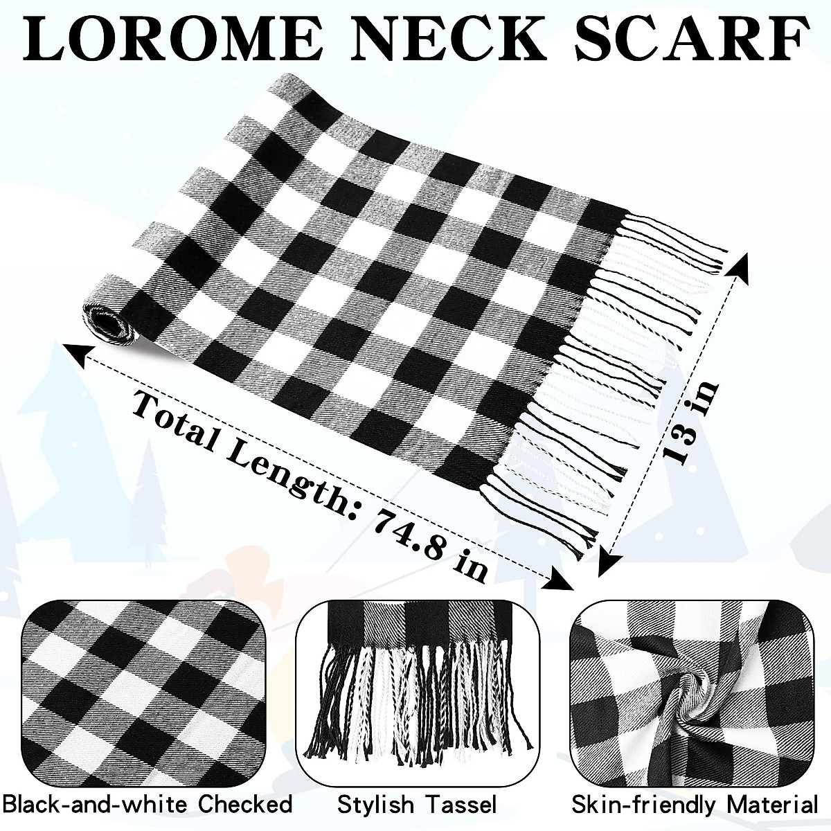 Winter Hat Scarf Gloves and Ear Warmer, Knit Warm Beanie Hat Touch Screen Gloves Long Knitted Plaid Scarf Set Gifts for Women Black