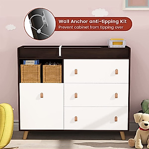 Timechee Baby Changing Table Dresser, Modern Nursery Changing Dresser Chest with 3 Drawers & 1 Shelf, Diaper Changing Pad, Storage Changing Dresser (Brown)