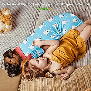 LovinPet Large Big Dog Pajamas - Anxiety Calming, Anti Licking Dog Onesie, Turquoise Sea Plants Print. Large Breed Dog Jammies, Pet PJ's for Travel & Home,Blue 3XL