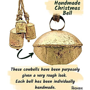 HIGHBIX Set of 3 Harmony Cow Bells Vintage Handmade Rustic Lucky Christmas Hanging Bells On Rope