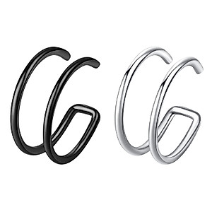 Velcare Fake Double Hoop Nose Ring Fake Nose Ring Hoop Nose Ring Clip On Fake Nose Ring Nose Ring Non Piercing Fake Nose Piercing for Women Men, Stainless Steel, no gemstone