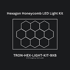 TRON Auto Lab 9X (Nine) Hexagon LED Light Kit, with Border Upgrade, Grid Series, Super Bright Daylight White 6500K, TRON-HEX-LIGHT-KIT-9XB