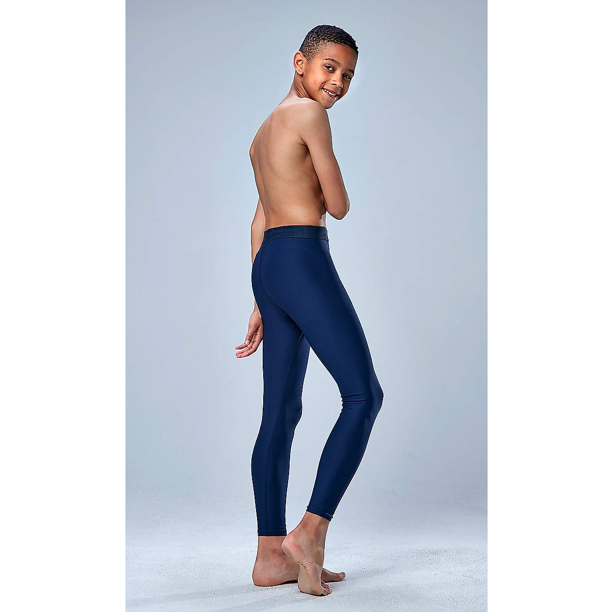 DEVOPS 2 Pack Youth & Boys Thermal Compression Baselayer Sport Tights Fleece Lined Pants (Medium, (Non-Fly) Black/Navy)