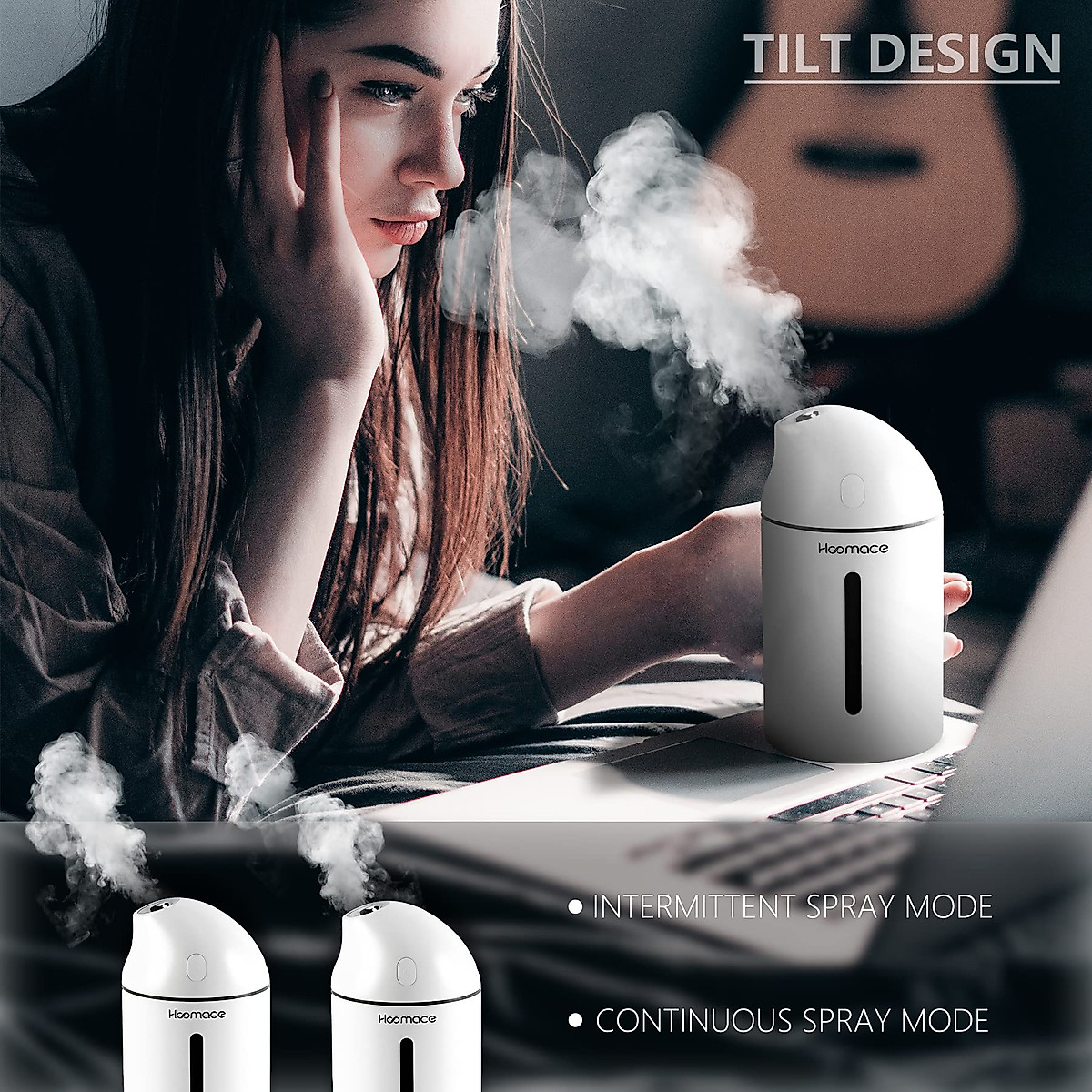 Travel Humidifiers for Hotel, 250ml Mini Humidifier for Plants, USB Personal Small Desktop Humidifier for Baby Bedroom Home Office Car with 7 Colors LED Light, 2 Mist Modes, Super Quiet, White