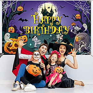 Happy Birthday Halloween Backdrop Halloween Birthday Party Decoration Pumpkin Ghost Spooky Castle Background Photography Halloween Party Photo Booth Banner Large Birthday Party Supplies Decorations