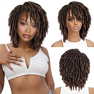 HANNE Dreadlock Wig Short Twist Wigs for Black Women and Men Afro Curly Synthetic Wig Faux Locs Braided Crochet Hair Wig (1B/30#)