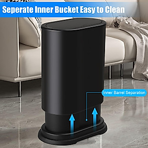 Anzoymx Stainless Steel Bathroom Trash Cans 1.8 Gallons Small Garbage Can with Pop up Lid, Metal Narrow Wastebasket, Slim Waterproof Litter Trash Bins Set for Bedroom, Toilet, Office (Black)