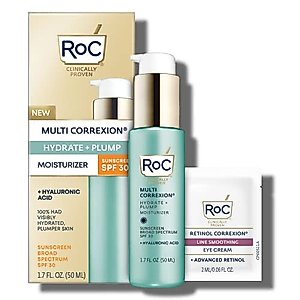 RoC Multi Correxion 1.5% Pure Hyaluronic Acid Anti Aging Daily Face Moisturizer with Broad Spectrum Sunscreen SPF 30 (1.7 oz) + Eye Cream Packette, Paraben-free Skin Care for Women & Men