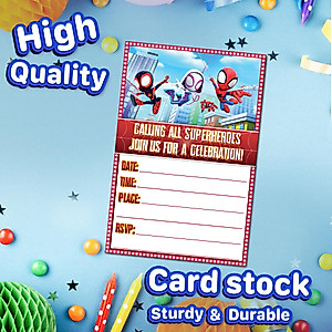 Set of 20 Spidey -Themed Happy Birthday Invitation Cards & Envelopes - Lightweight (240g), Postcard Style Invites for the Perfect Party Pack