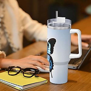 HULIBIN Blue Butterfly Print Double Deck Stainless Steel Travel Coffee Cup With Lid 40 Oz Ice Bully Cup