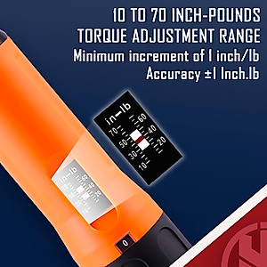 KNINE OUTDOORS Torque Screwdriver Wrench Driver Set 10-70 Inch Pounds lbs for Maintenance with T-bar Handle, 40 Hex Bits, 1/4" Socket, Shaft Extension, For Tools, Bike Repairing and Mounting (Orange)