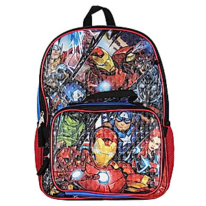 Marvel Avengers 5 Pc Kids Backpack Set Lunch Box Key Chain Pencil Case Carabiner For Travel School