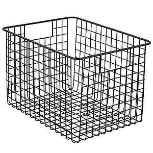 mDesign Metal Wire Food Storage Basket Organizer with Handles for Organizing Kitchen Cabinets, Pantry Shelf, Bathroom, Laundry Room, Closets, Garage - Concerto Collection - 2 Pack - Black