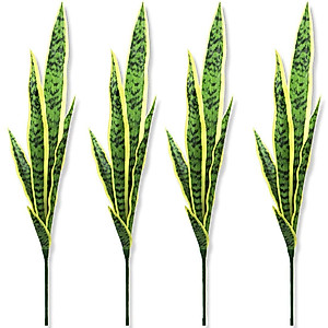 Bird Fiy Artificial Snake Plants 30" Faux Agave Fake Sansevieria Artificial Silk Plant for Home Garden Office Store Decoration 4 Pcs (Yellow)