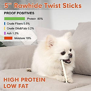 MON2SUN Dog Rawhide Twist Sticks Natural 5 Inch Thin Sticks Rawhide Chews Dog Treats for Puppy and Small Dogs 60 Count, 12.7oz