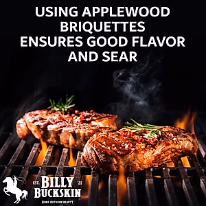 Billy Buckskin Co. Oak & Apple Charcoal Briquettes | Burns Hotter, Longer & Cleaner | 100% Natural Oak & Apple Wood | Prized Flavor Briquettes | Lights Easily | 6.5-Pound Bag