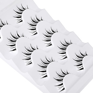 FANXITON Natural Lashes 14MM Manga Lashes with Clear Band 5 Pairs Japanese Lashes Makeup Short 3D False Eyelashes with Applicator