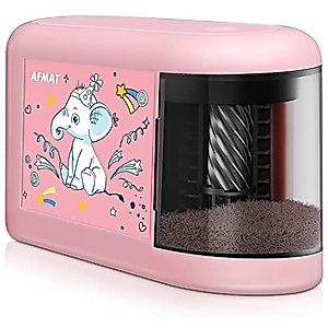 AFMAT Electric Pencil Sharpener for Kids, Cute Pink Pencil Sharpener (Elephant Pattern), Cordless Pencil Sharpener for 8mm Pencils, Battery Operated Electric Pencil Sharpener for Home, Office, School