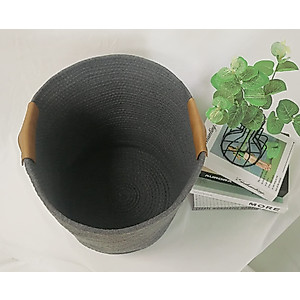 KUNRO Cotton Rope Baskets Woven Storage Organizer Round Open Dish for Jewelry Keys Toys Nursery Candy Gift Kids Room(Grey)