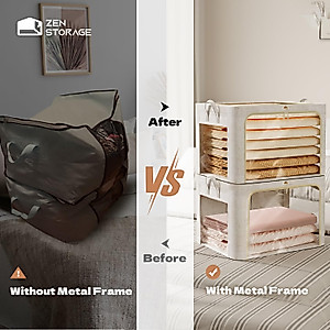 3Pack 60L Large Cloth Storage Bins with Metal Frame, Linen Storage Box with Clear Window, Stackable Sweater Storage for Closet, Clothes Storage Containers for Comforters, Blankets, Quilts, T-shirt