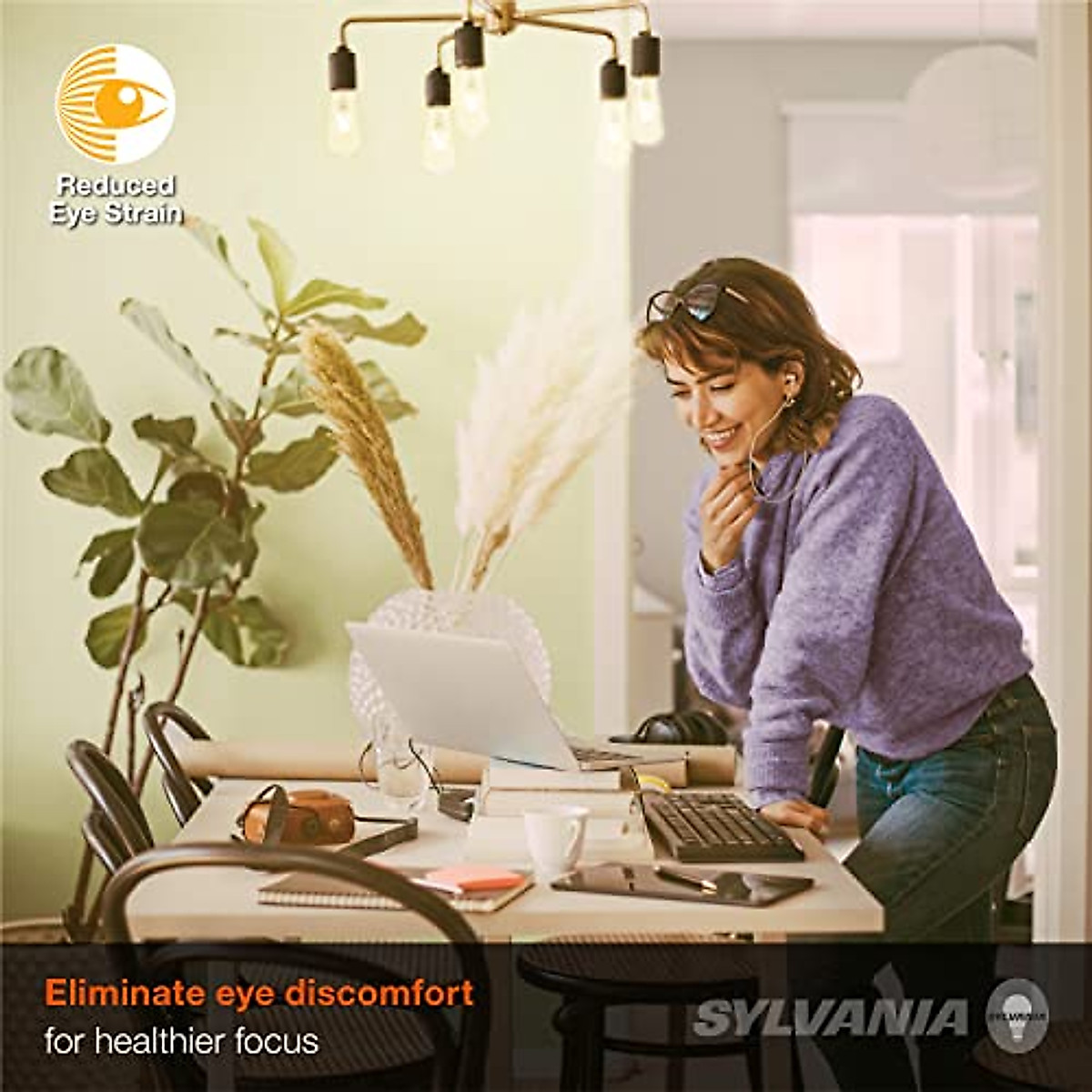 Sylvania Reduced Eye Strain ST19 LED Light Bulb, 40W = 5W, 13 Year, Dimmable, Clear, 2700K, Soft White - 8 Pack (41235)