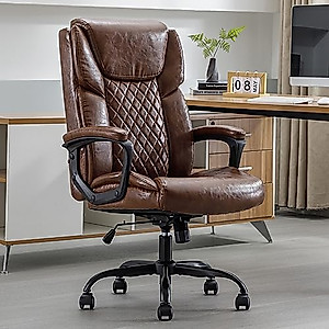 DYHOME High Back Executive Brown Leather Office Chair Ergonomic Lumbar Support, Big and Tall Comfortable Home Office Computer Desk Chair Metal Base Modern Managerial Chair
