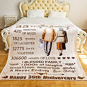 BLAMEZI 35 Years 35th Anniversary Throw Blanket Gifts, Gift for 35th Wedding Anniversary Valentine Gifts for Her Him Wife Husband Mom Dad Grandpa Grandma